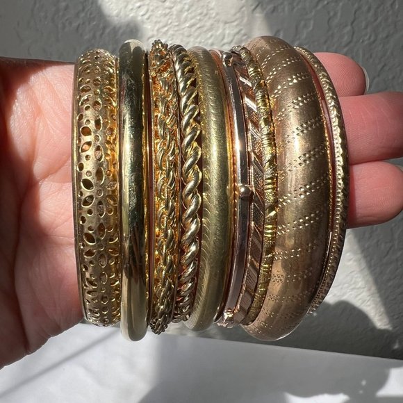 Jewelry | Retro 8s Style Gold Tone Costume Bangle Bracelets Set | Poshmark